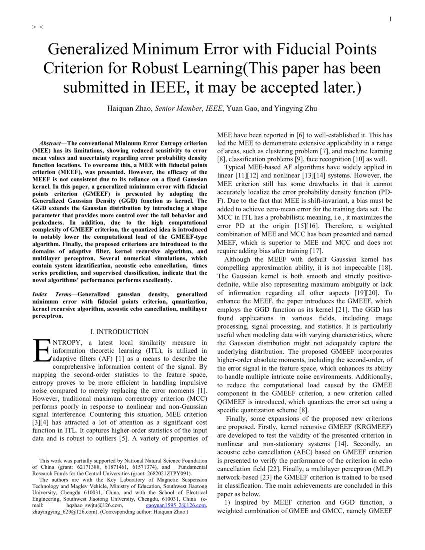 Generalized Minimum Error With Fiducial Points Criterion For Robust Learning Deepai