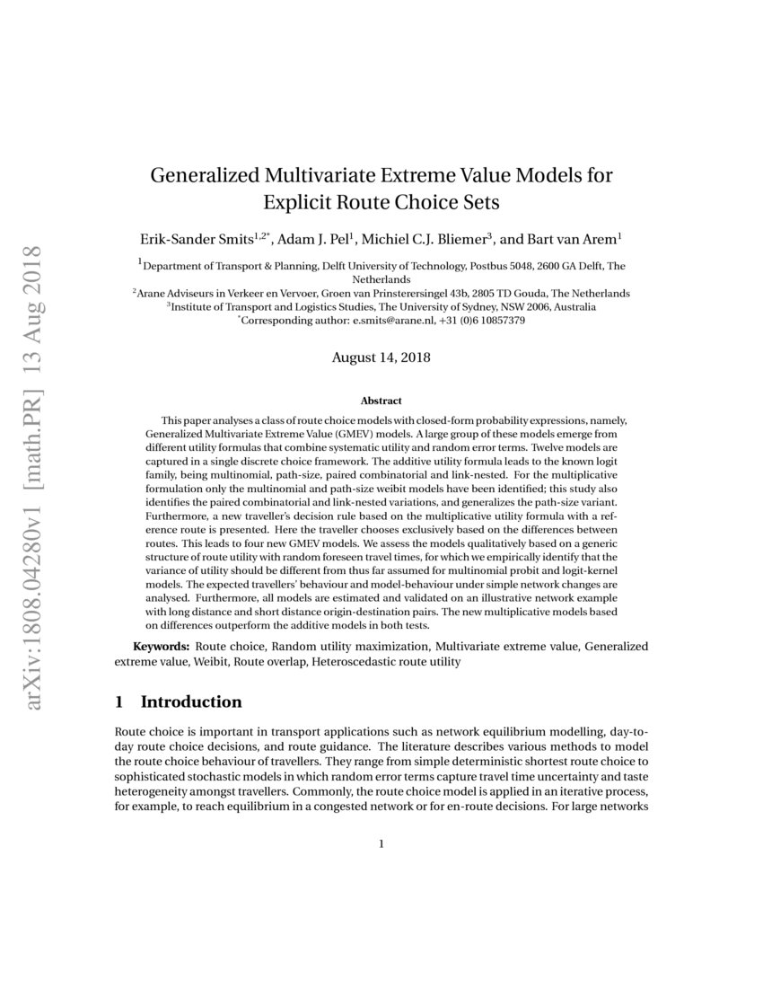 Generalized Multivariate Extreme Value Models For Explicit Route Choice Sets Deepai
