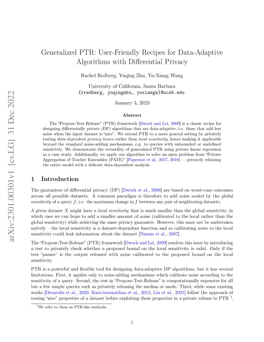 Generalized PTR: User-Friendly Recipes for Data-Adaptive Algorithms with Differential Privacy ...