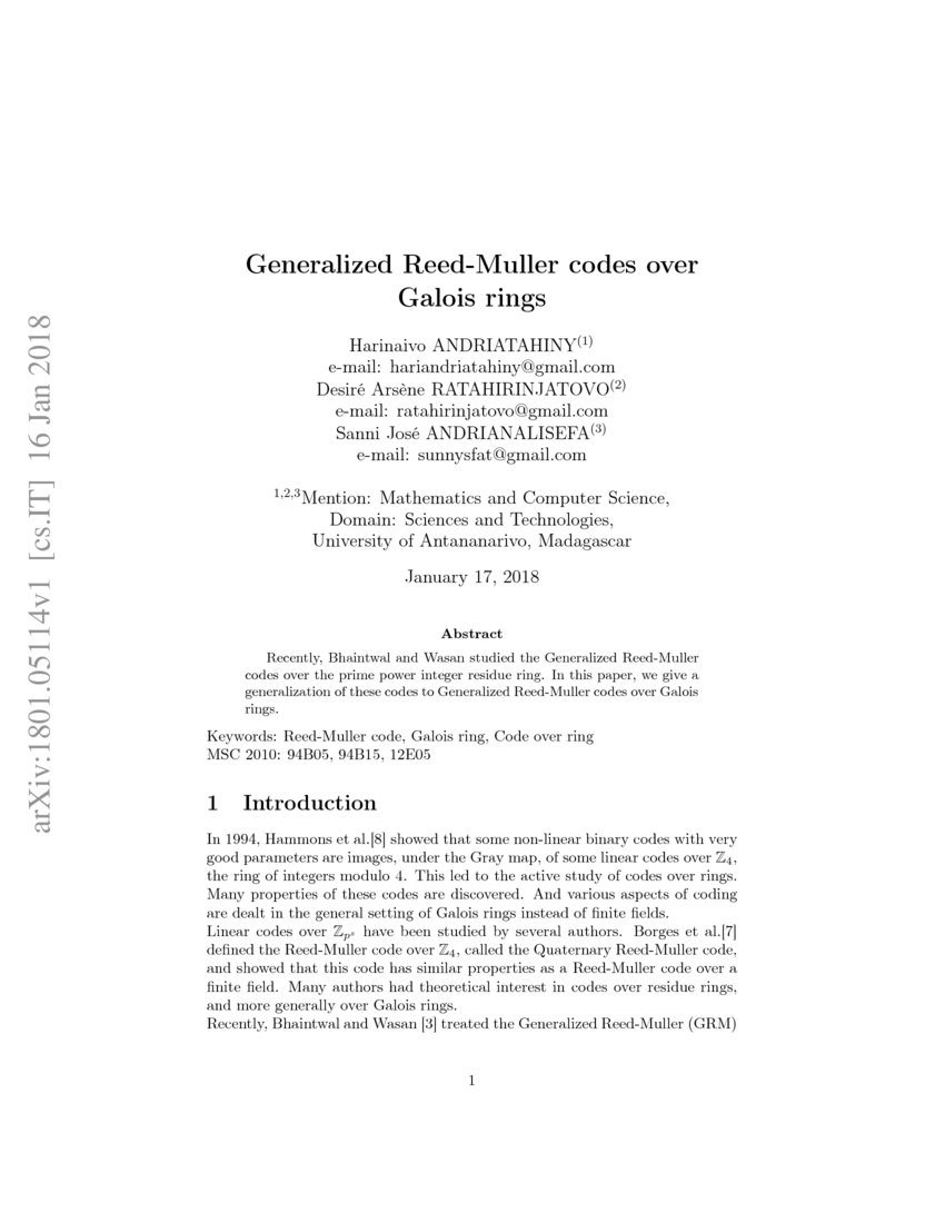 Generalized Reed-Muller codes over Galois rings | DeepAI