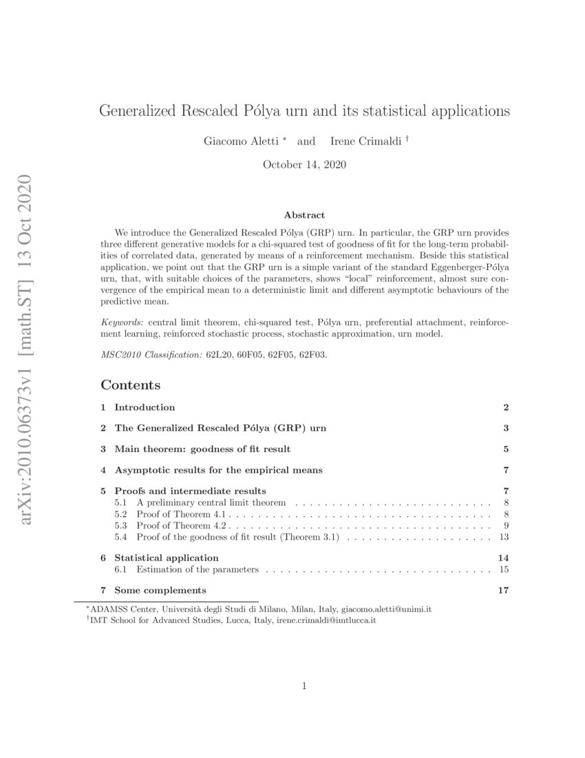 Generalized Rescaled Pólya urn and its statistical applications | DeepAI