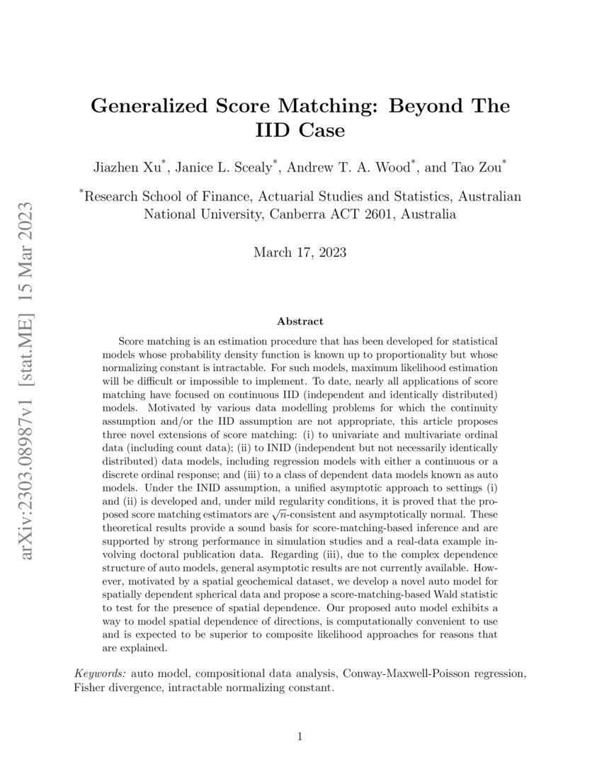 Generalized Score Matching: Beyond The IID Case | DeepAI