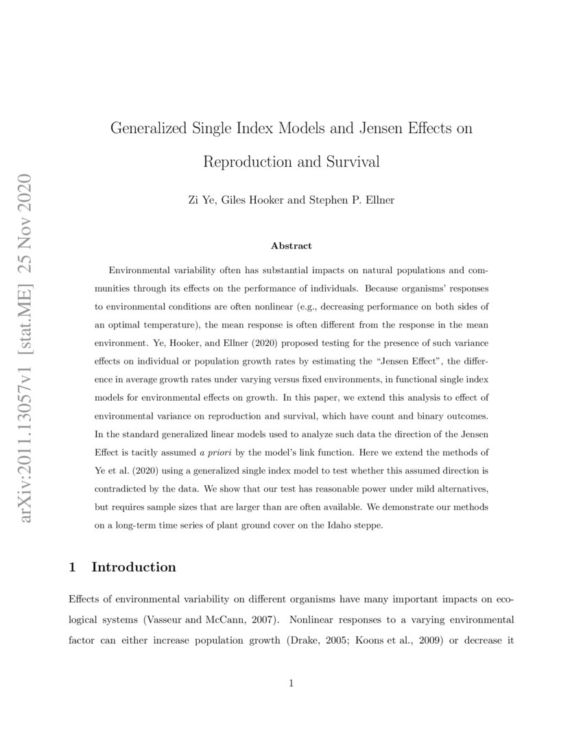 Generalized Single Index Models and Jensen Effects on Reproduction and Survival | DeepAI