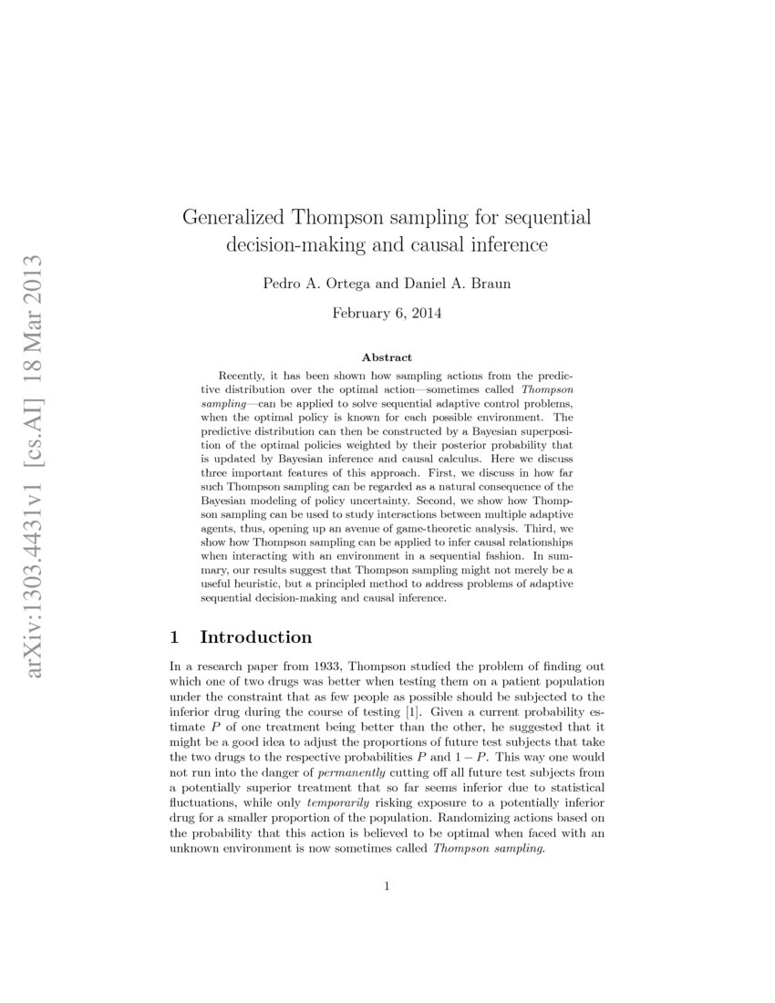 Generalized Thompson Sampling for Sequential Decision-Making and Causal Inference | DeepAI
