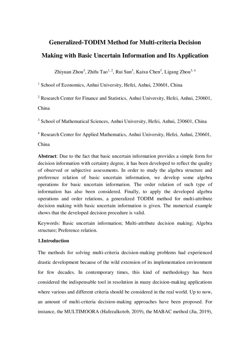 Generalized-TODIM Method for Multi-criteria Decision Making with Basic ...