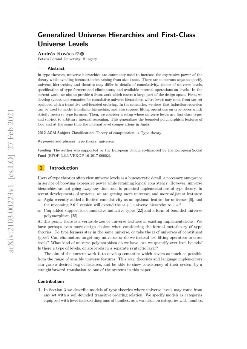 Generalized Universe Hierarchies and First-Class Universe Levels | DeepAI