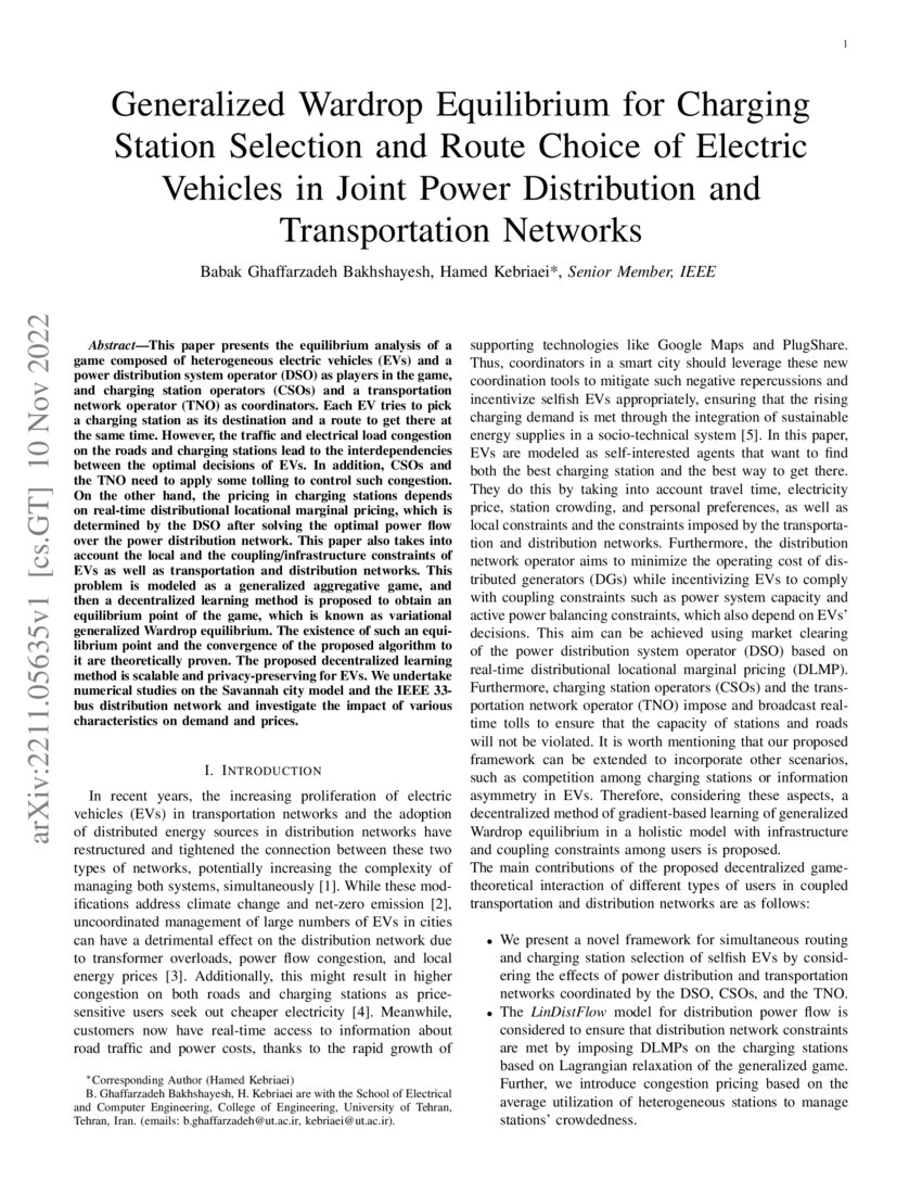 Generalized Wardrop Equilibrium for Charging Station Selection and ...