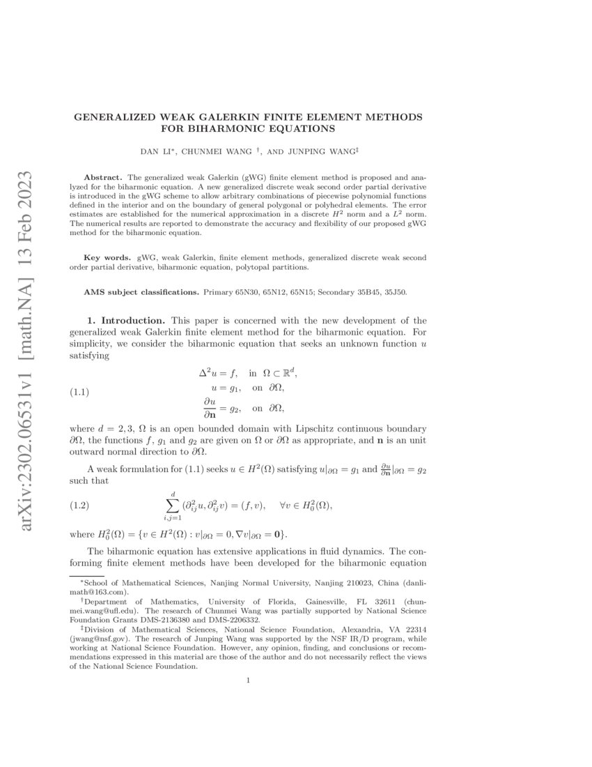 Generalized Weak Galerkin Finite Element Methods for Biharmonic Equations | DeepAI