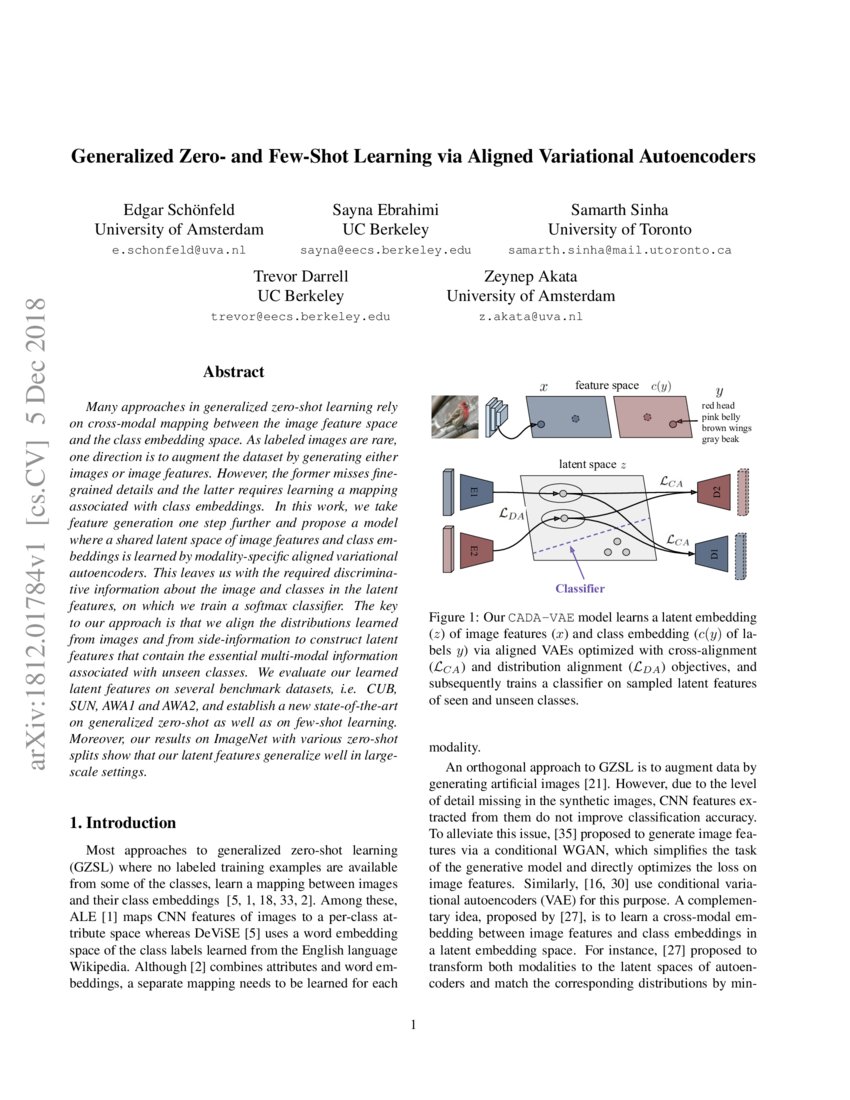 Generalized Zero- and Few-Shot Learning via Aligned Variational Autoencoders | DeepAI