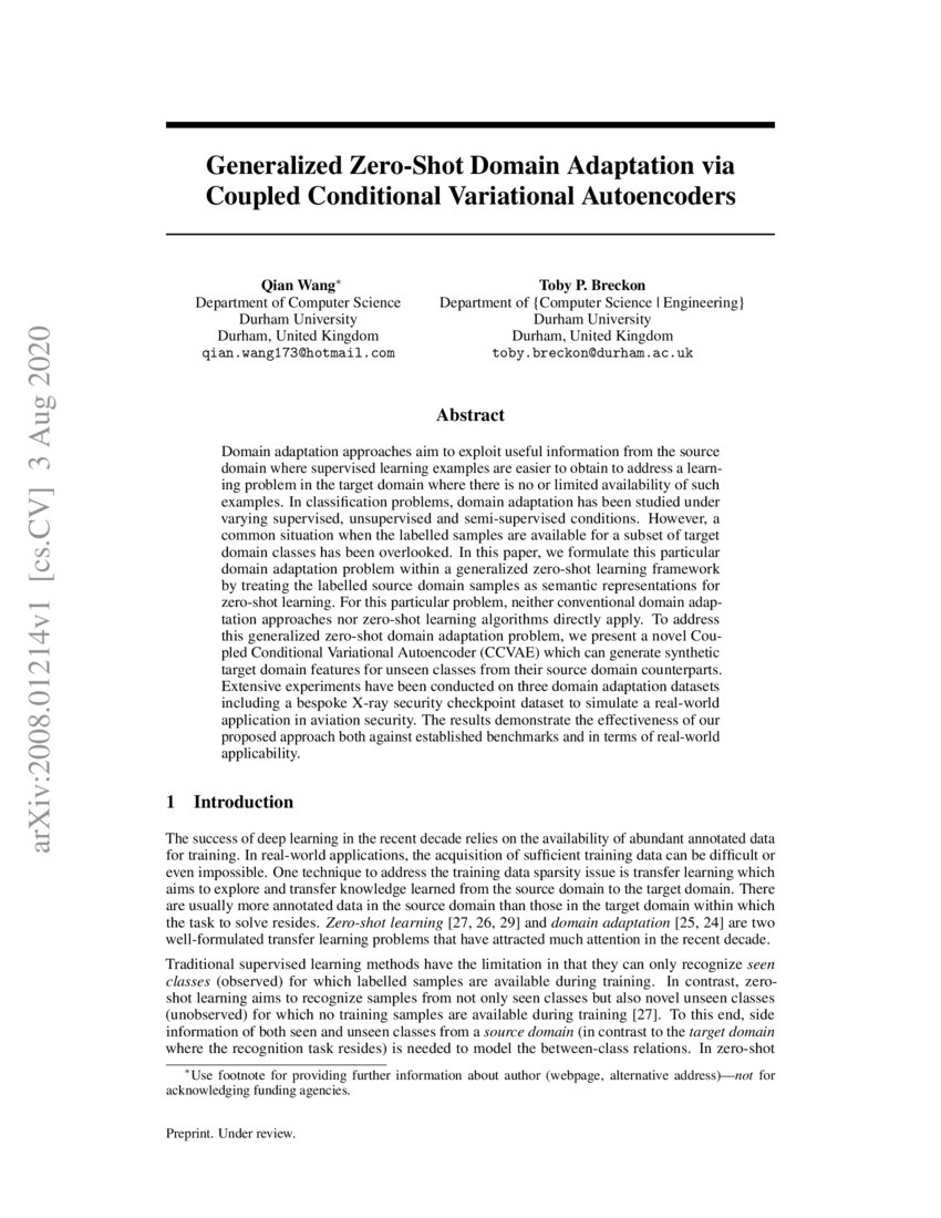 Generalized Zero Shot Domain Adaptation Via Coupled Conditional Variational Autoencoders Deepai 2238