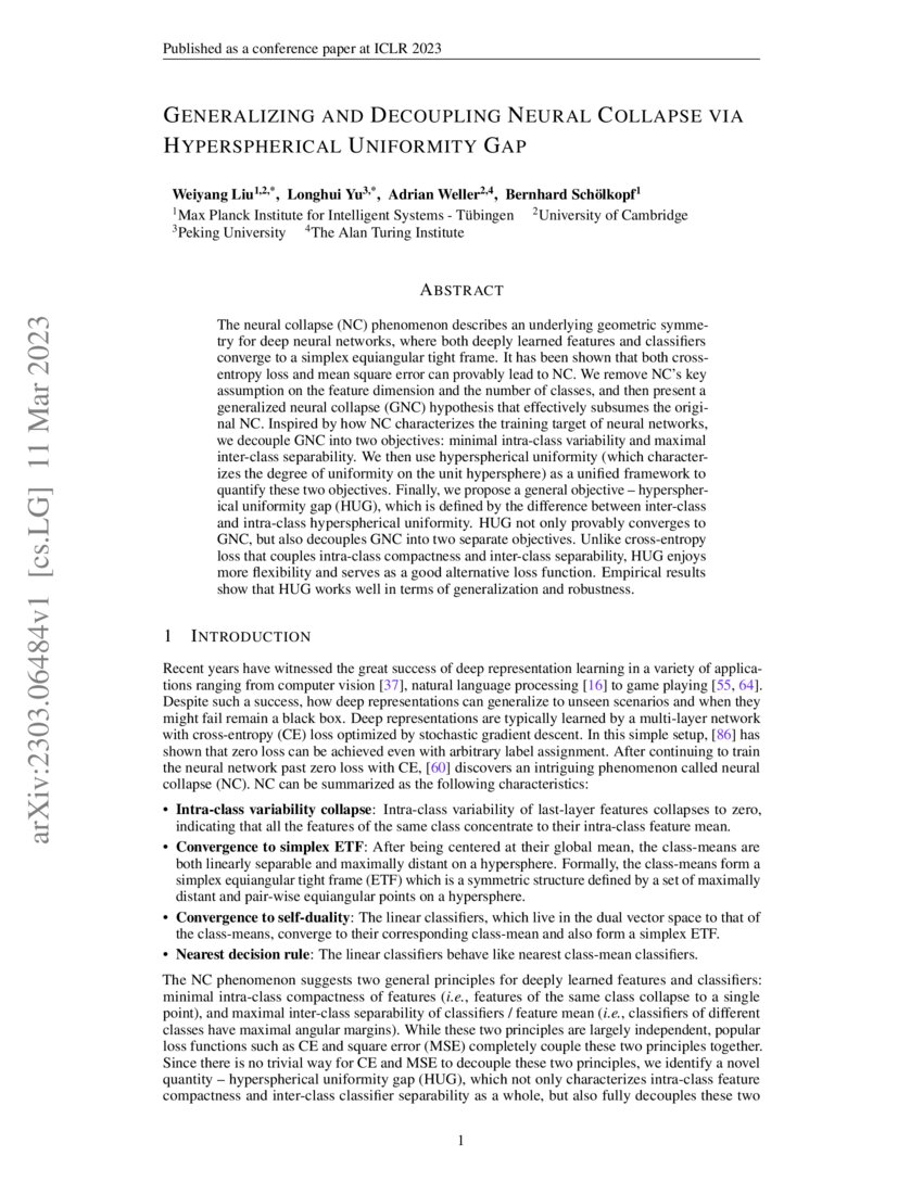Generalizing and Decoupling Neural Collapse via Hyperspherical Uniformity Gap | DeepAI