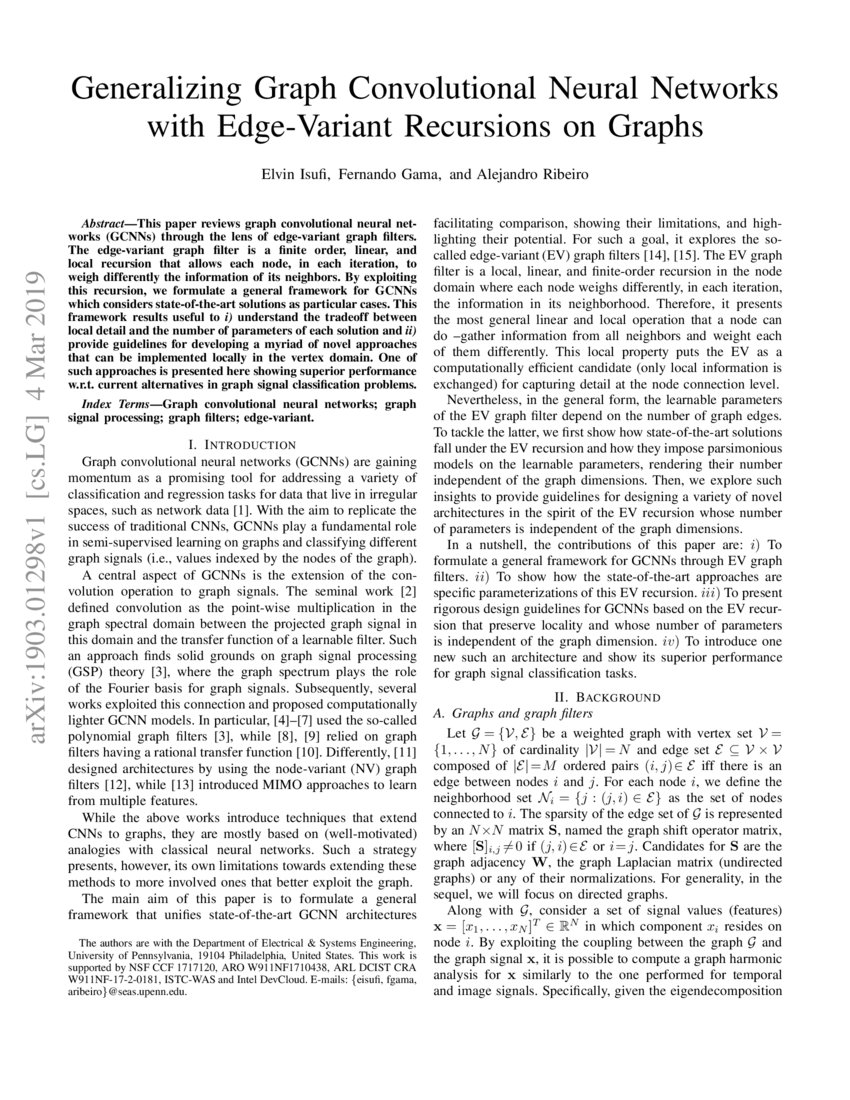 Generalizing Graph Convolutional Neural Networks With Edge Variant Recursions On Graphs Deepai
