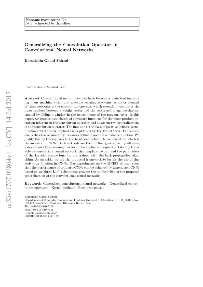 Generalizing the Convolution Operator in Convolutional Neural Networks | DeepAI