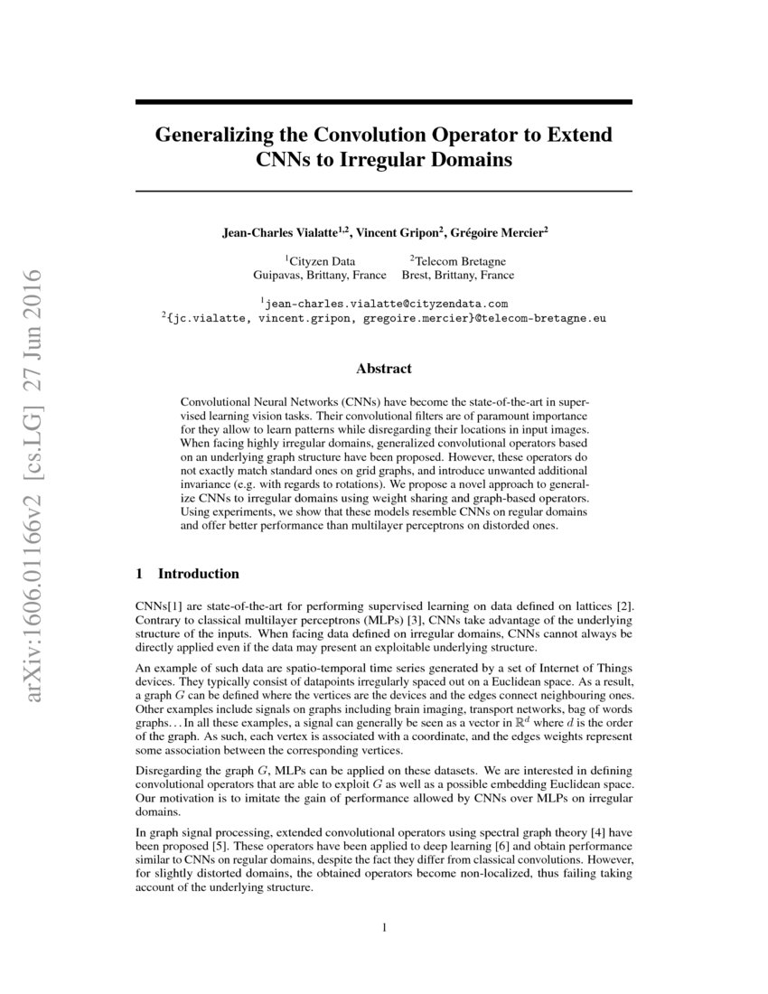 Generalizing The Convolution Operator To Extend Cnns To Irregular Domains Deepai 