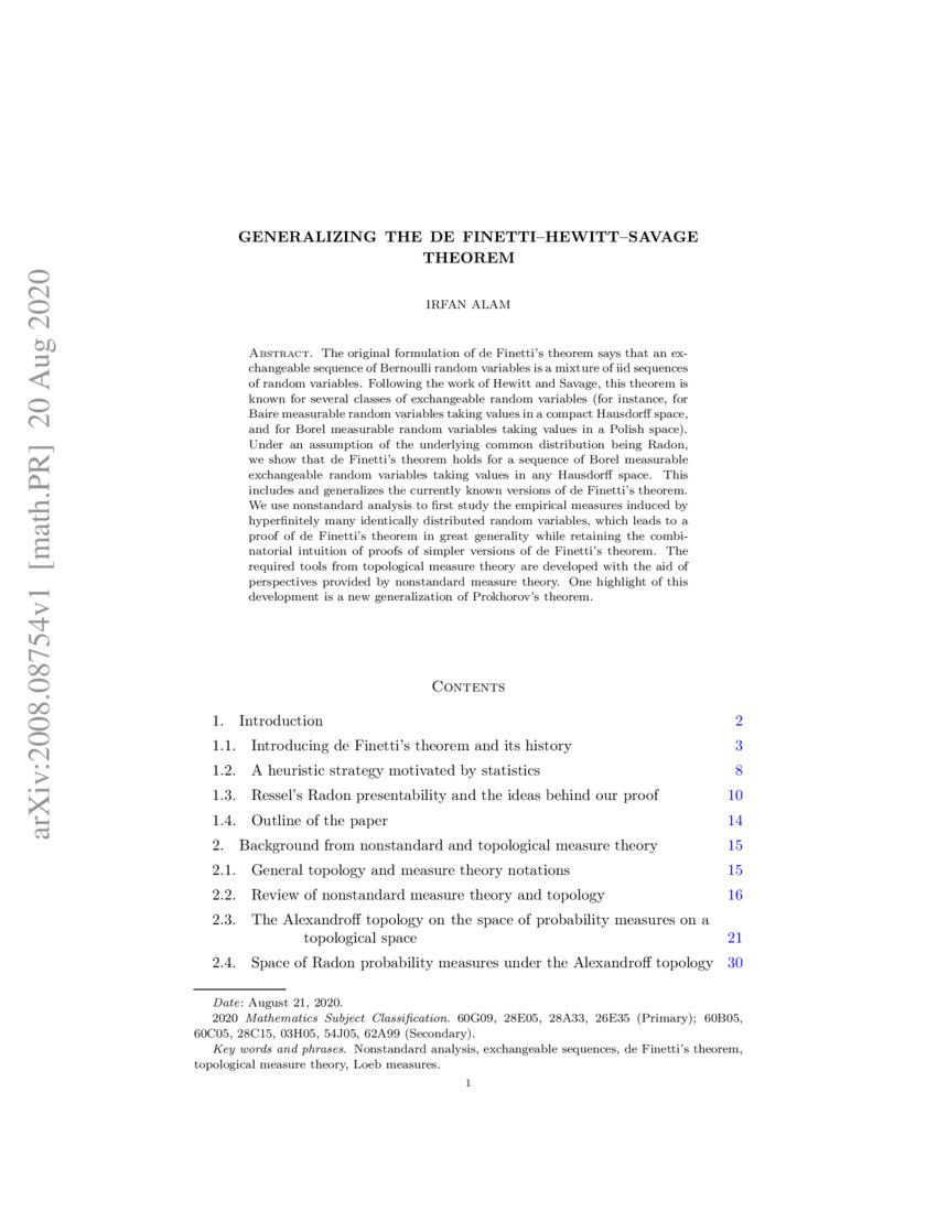 Generalizing the de Finetti–Hewitt–Savage theorem | DeepAI