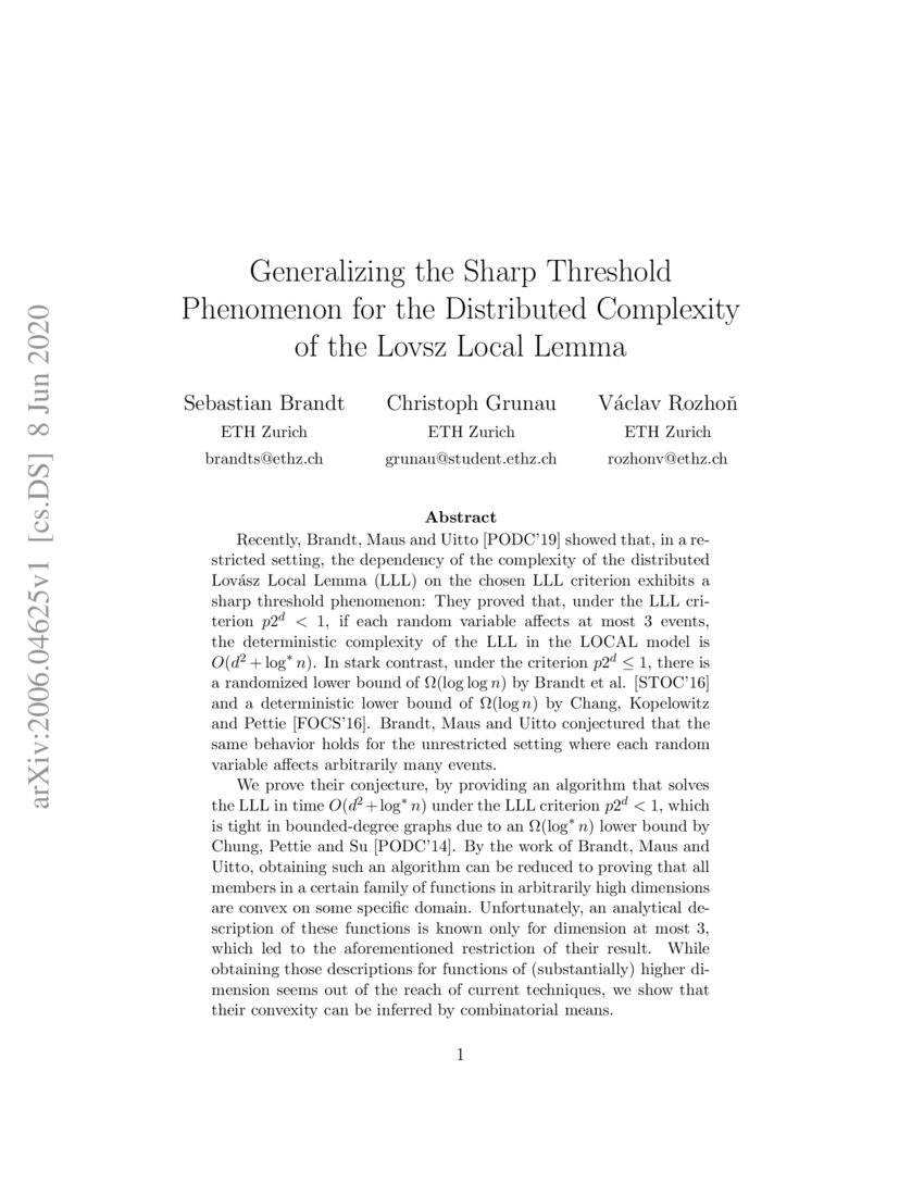 Generalizing the Sharp Threshold Phenomenon for the Distributed ...