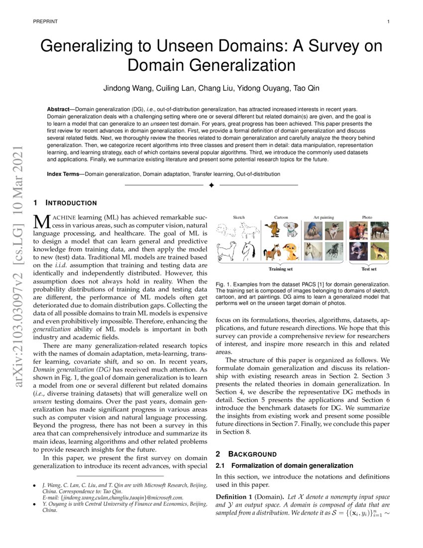 Generalizing to Unseen Domains: A Survey on Domain Generalization | DeepAI