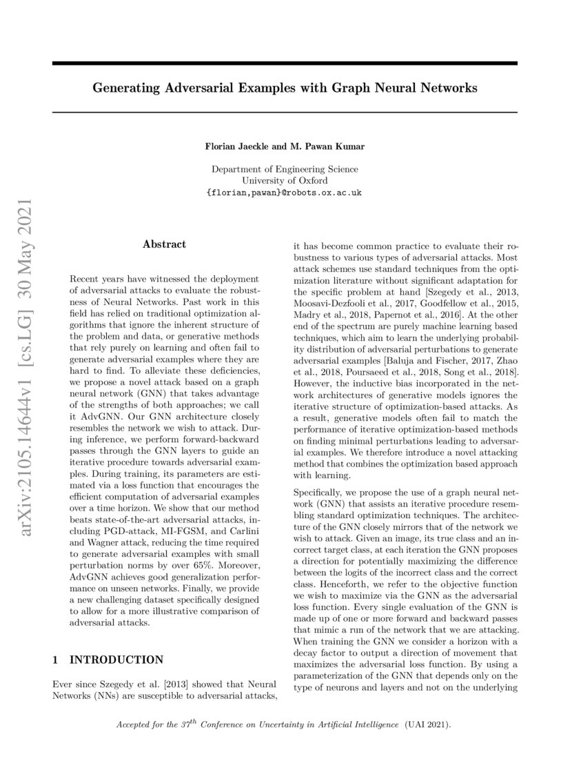 Generating Adversarial Examples with Graph Neural Networks | DeepAI