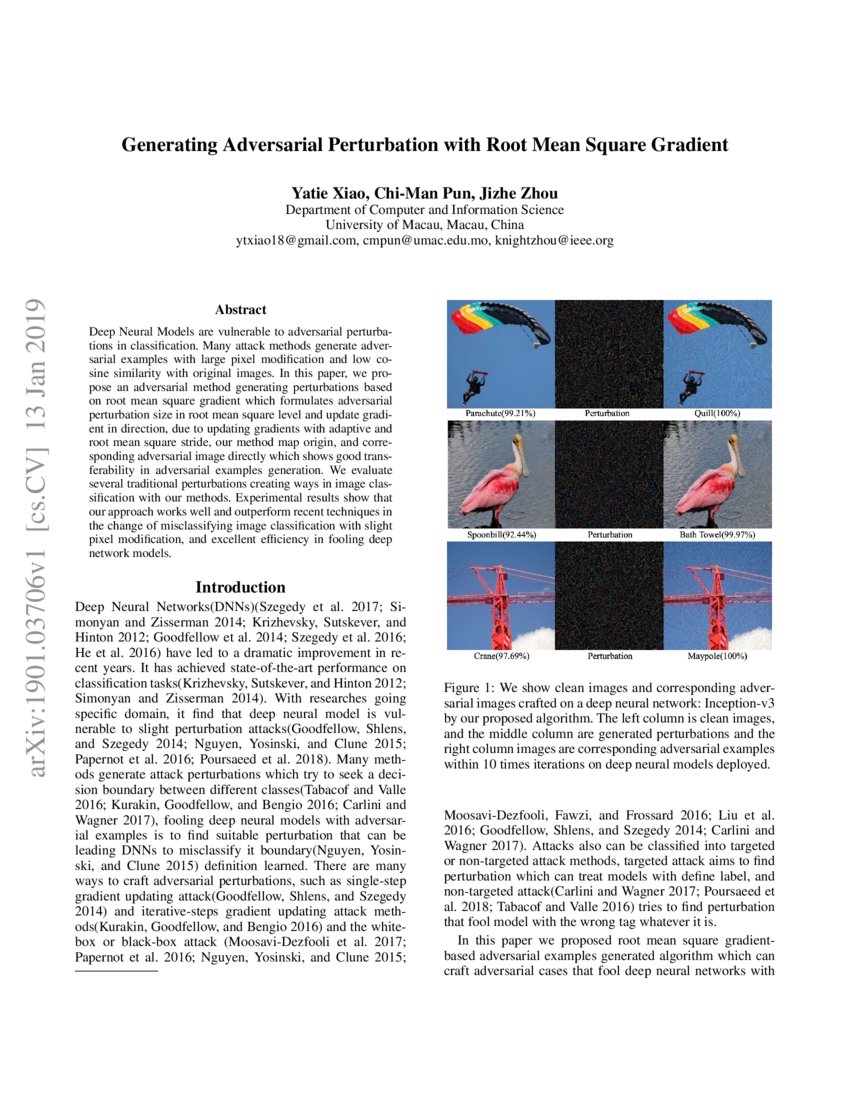 Generating Adversarial Perturbation with Root Mean Square Gradient | DeepAI
