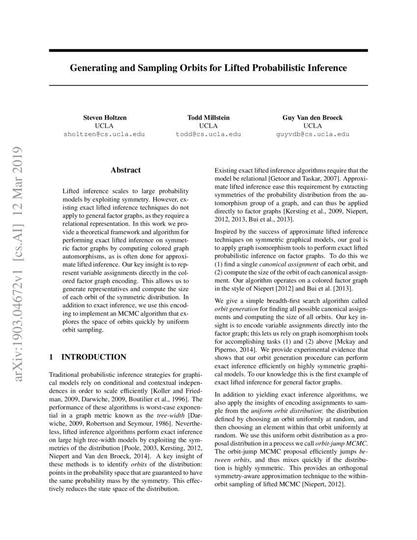 Generating and Sampling Orbits for Lifted Probabilistic Inference | DeepAI