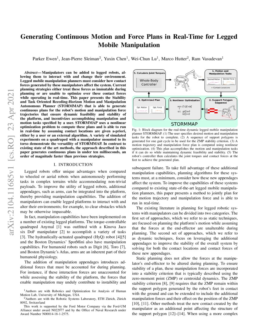 Generating Continuous Motion and Force Plans in Real-Time for Legged Mobile Manipulation | DeepAI