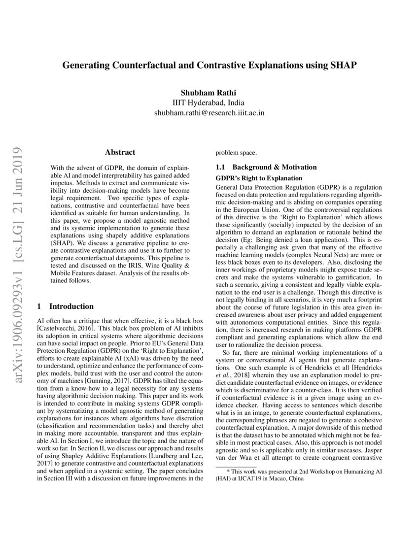 Generating Counterfactual and Contrastive Explanations using SHAP | DeepAI Generating Counterfactual and Contrastive Explanations using SHAP | DeepAI