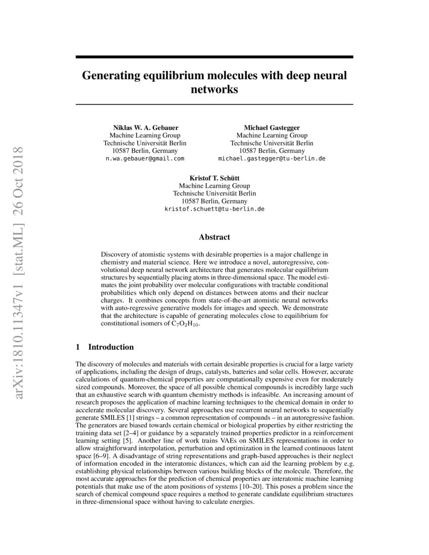 Generating equilibrium molecules with deep neural networks | DeepAI