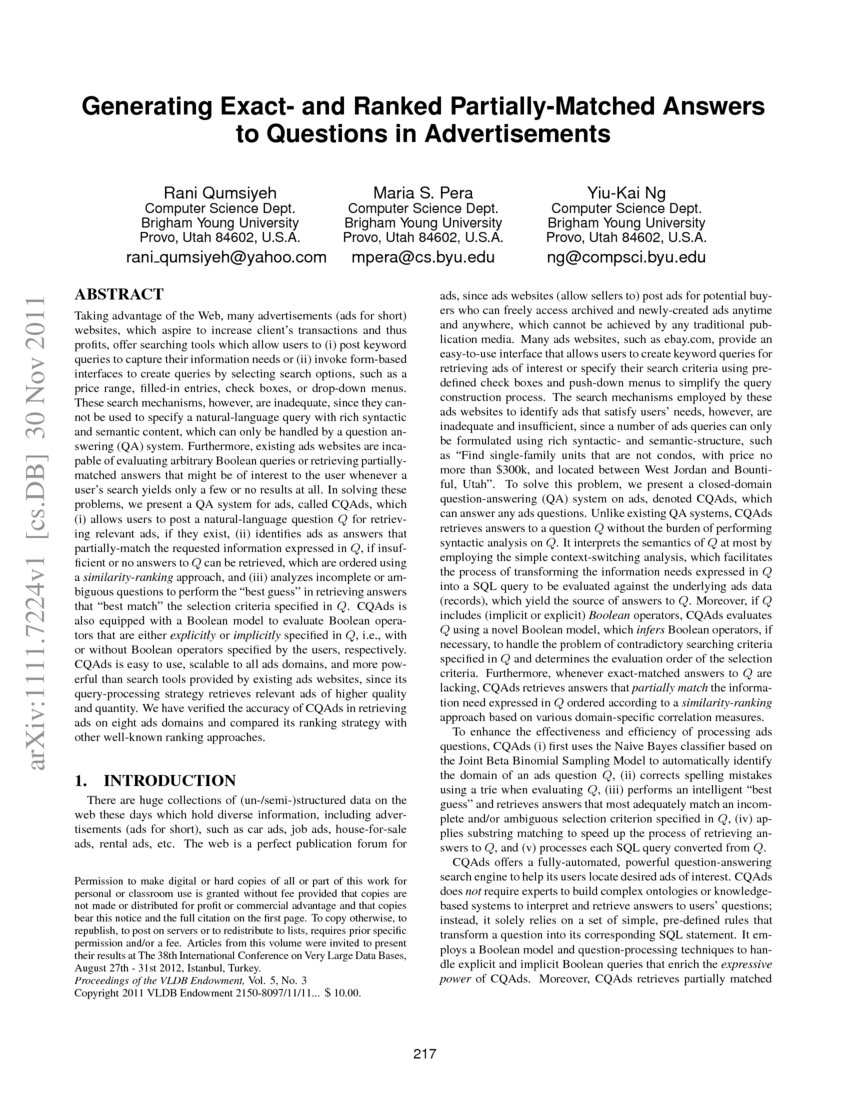 Generating Exact- and Ranked Partially-Matched Answers to Questions in ... Generating Exact- and Ranked Partially-Matched Answers to Questions in ...