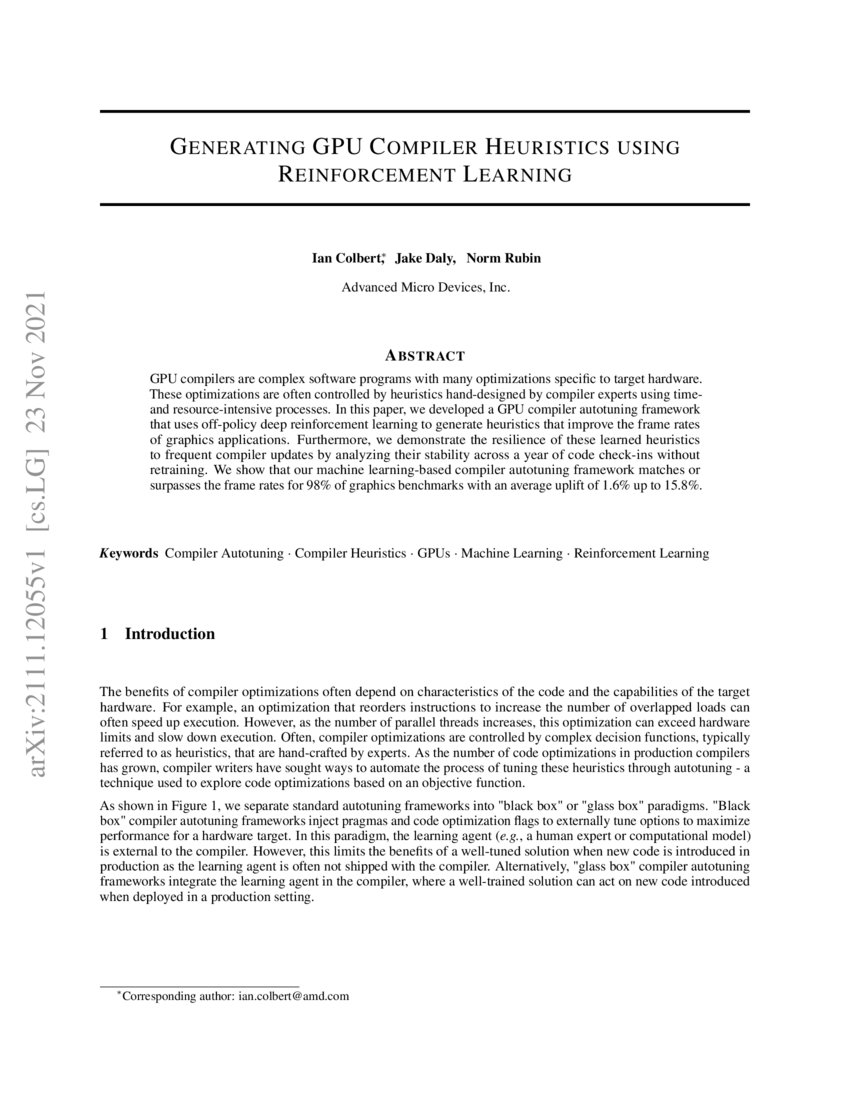 Generating GPU Compiler Heuristics using Reinforcement Learning | DeepAI