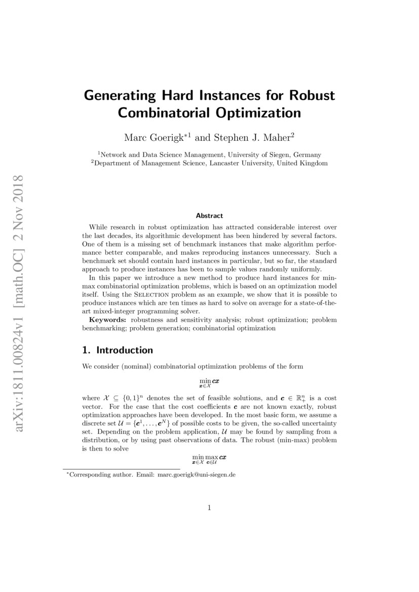 Generating Hard Instances For Robust Combinatorial Optimization Deepai 