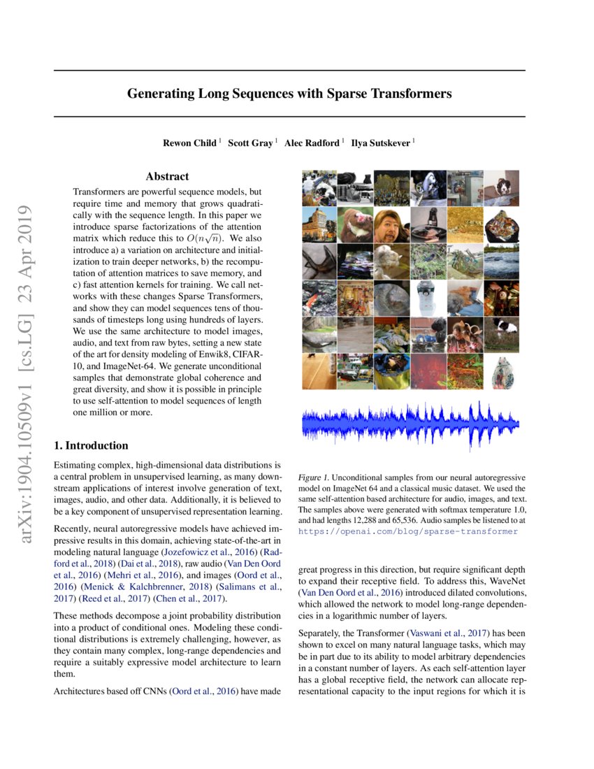 Generating Long Sequences with Sparse Transformers | DeepAI