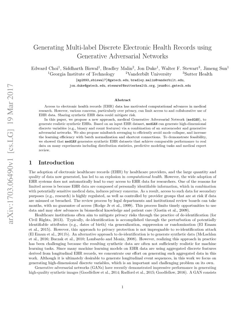 Generating Multi-label Discrete Patient Records using Generative Adversarial Networks | DeepAI