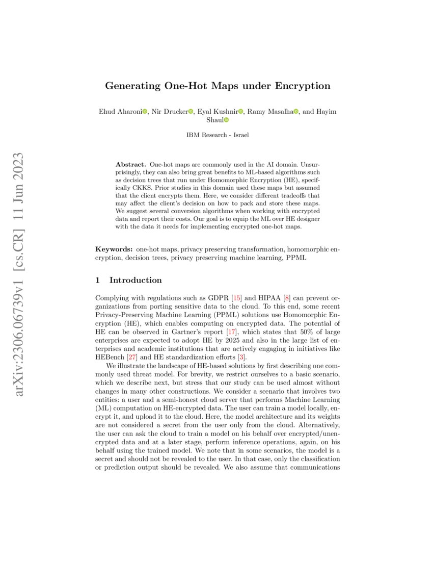Generating One-Hot Maps under Encryption | DeepAI