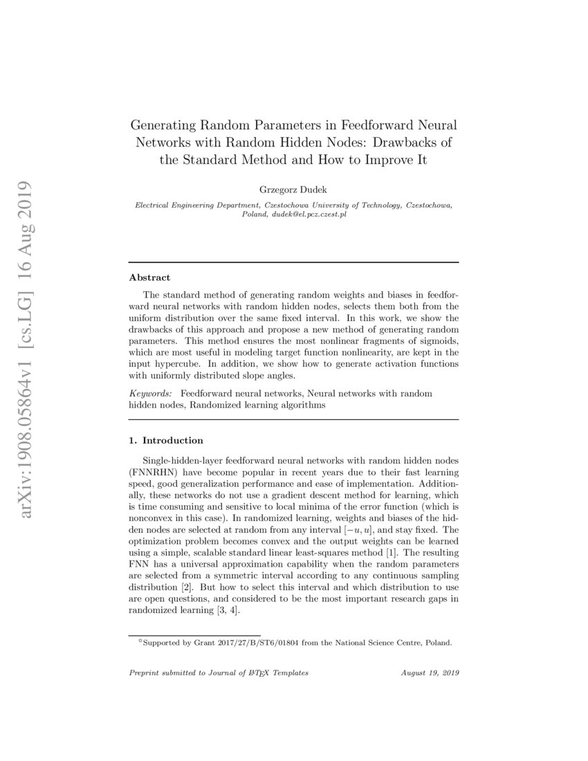 Generating Random Parameters In Feedforward Neural Networks With Random Hidden Nodes Drawbacks 
