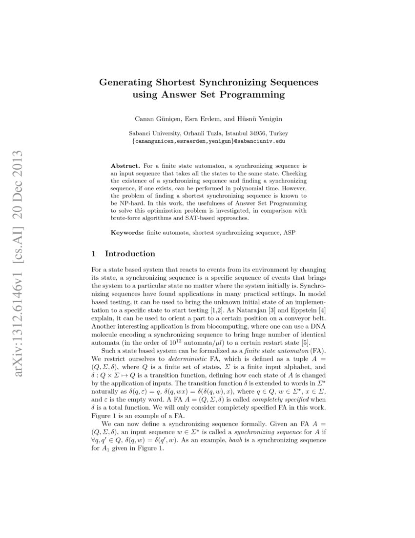 Generating Shortest Synchronizing Sequences Using Answer Set Programming Deepai 3178