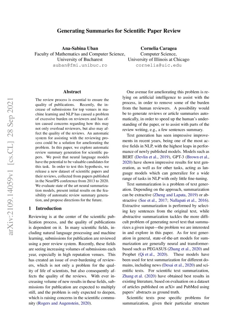 Generating Summaries For Scientific Paper Review Deepai
