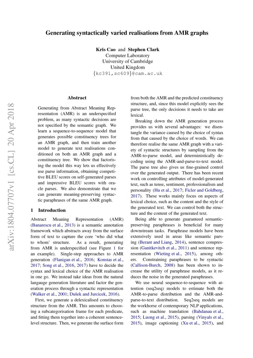 Generating syntactically varied realisations from AMR graphs | DeepAI