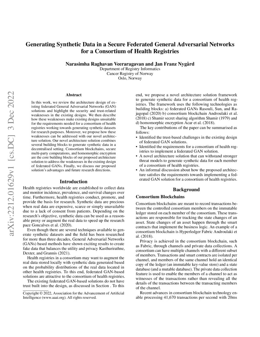 Generating Synthetic Data In A Secure Federated General Adversarial Networks For A Consortium Of 