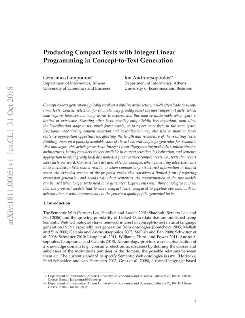 Generating Texts With Integer Linear Programming Deepai