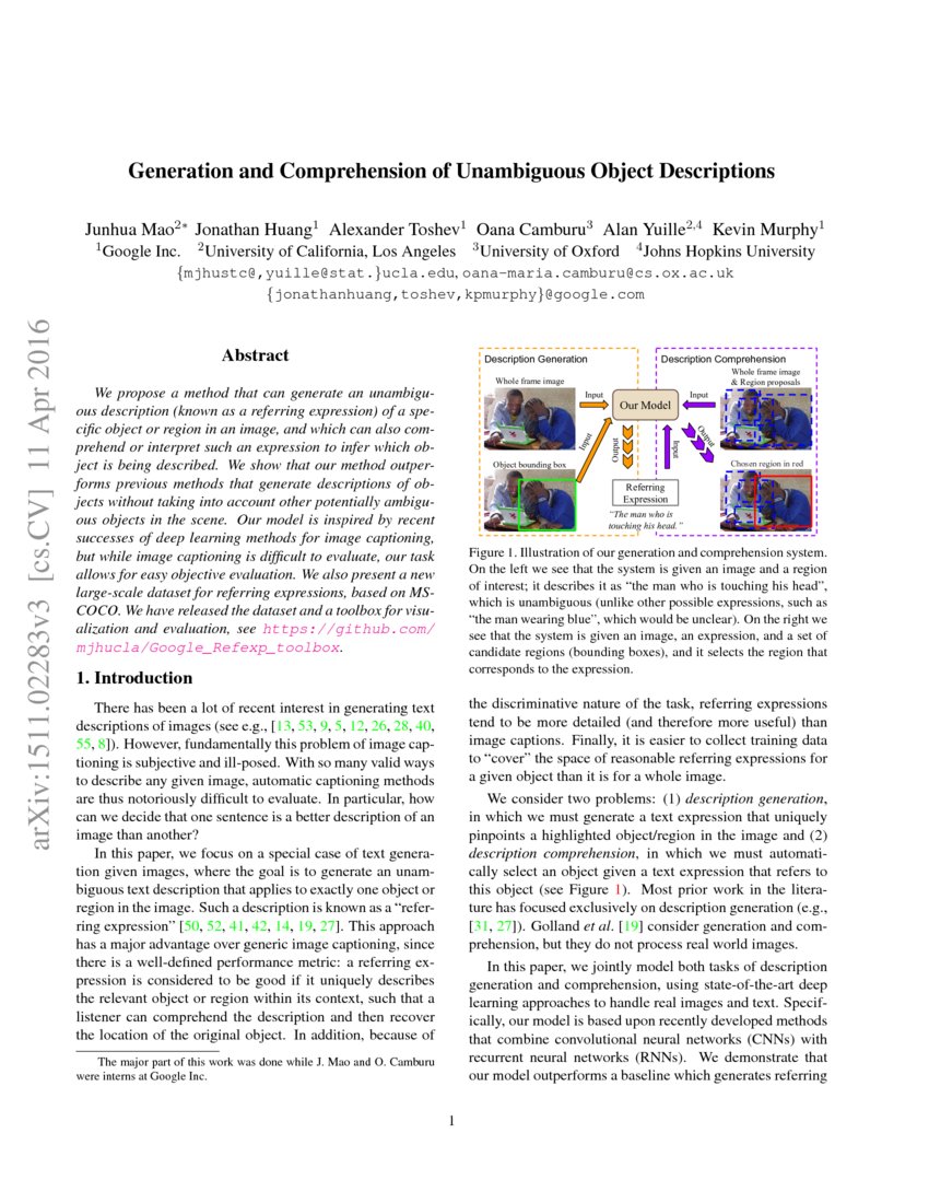 Generation and Comprehension of Unambiguous Object Descriptions | DeepAI