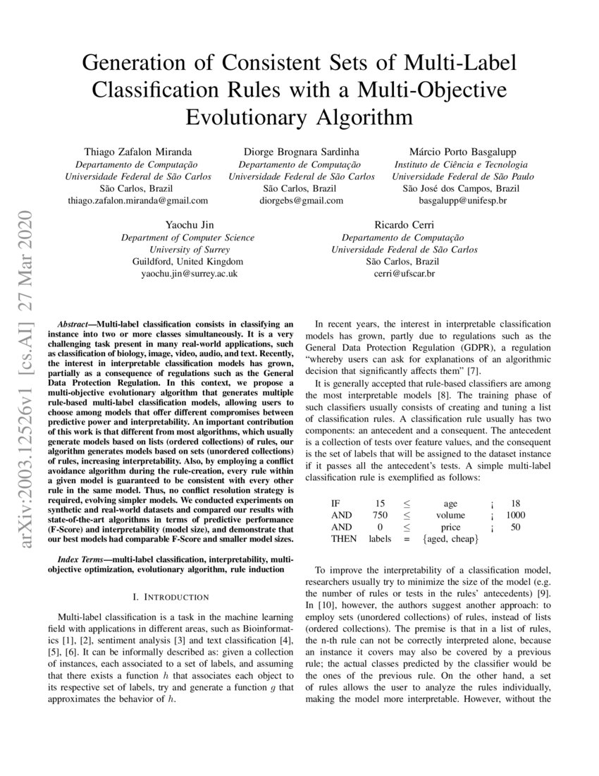 Generation of Consistent Sets of Multi-Label Classification Rules with a Multi-Objective ...