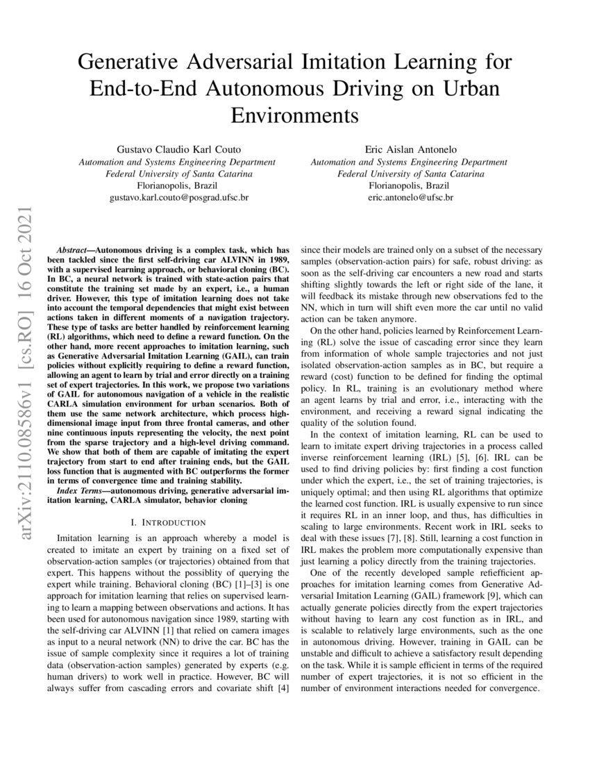 Generative Adversarial Imitation Learning for End-to-End Autonomous Driving on Urban ...