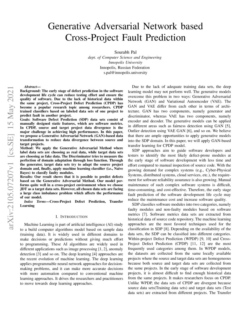 Generative Adversarial Network-based Cross-Project Fault Prediction ...