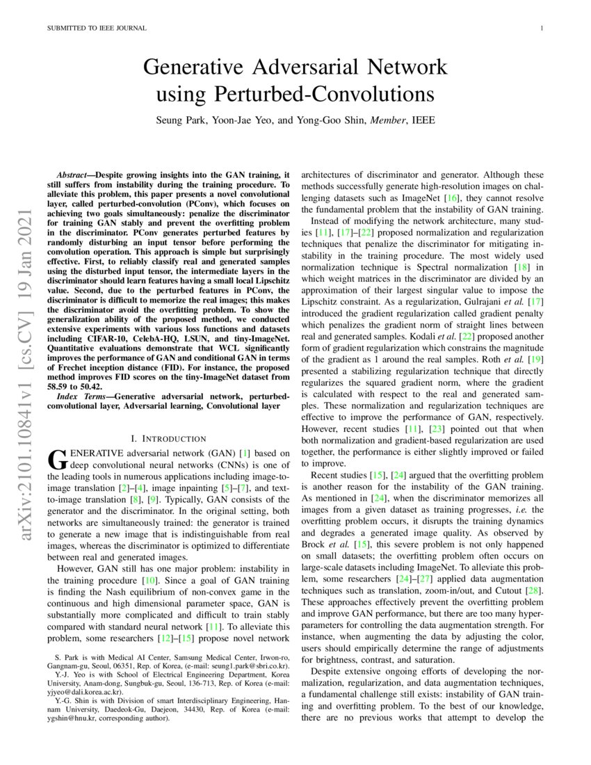 Generative Adversarial Network using Perturbed-Convolutions | DeepAI