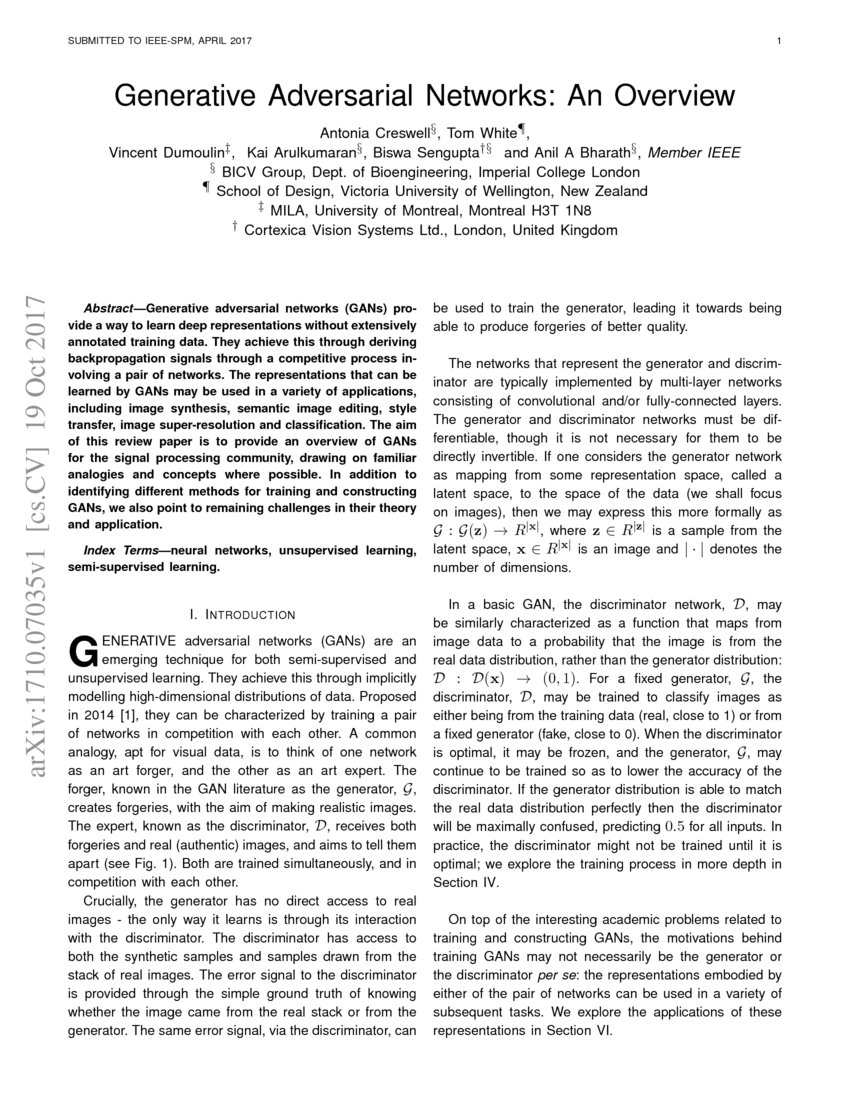 Generative Adversarial Networks: An Overview | DeepAI