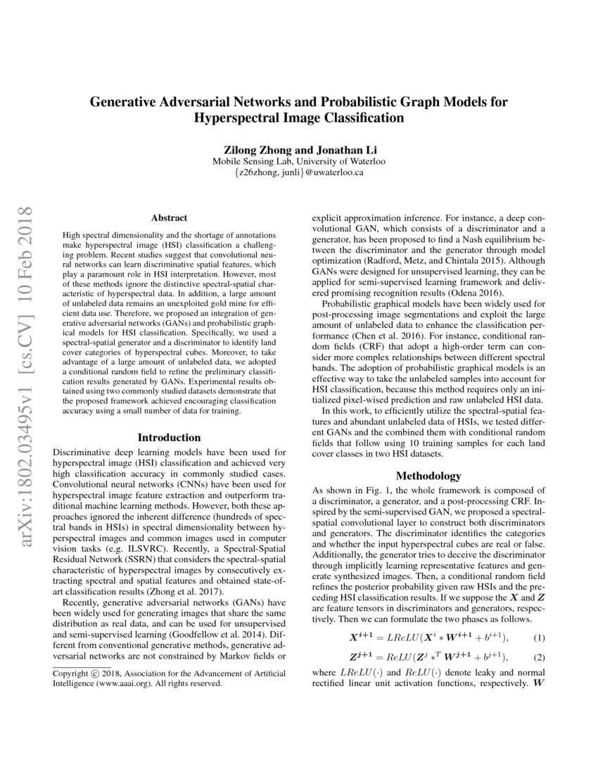Generative Adversarial Networks and Probabilistic Graph Models for Hyperspectral Image ...