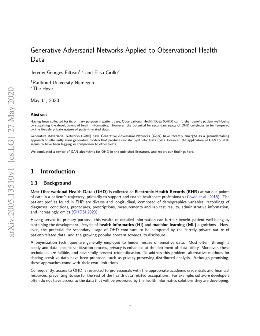 Generative Adversarial Networks Applied to Observational Health Data ...
