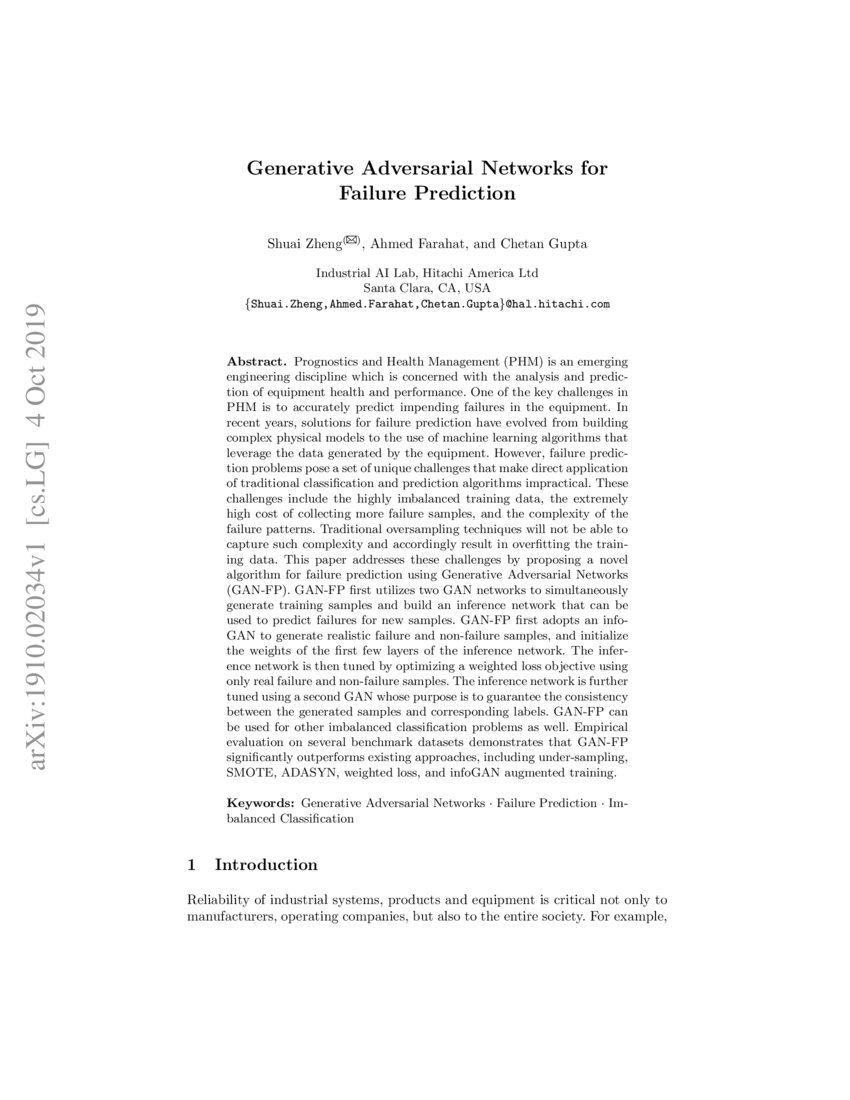 Generative Adversarial Networks for Failure Prediction | DeepAI