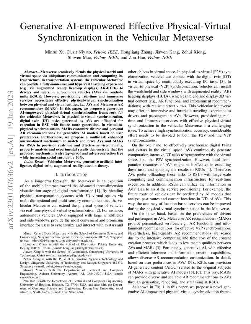 Generative AI-empowered Effective Physical-Virtual Synchronization in the Vehicular Metaverse ...
