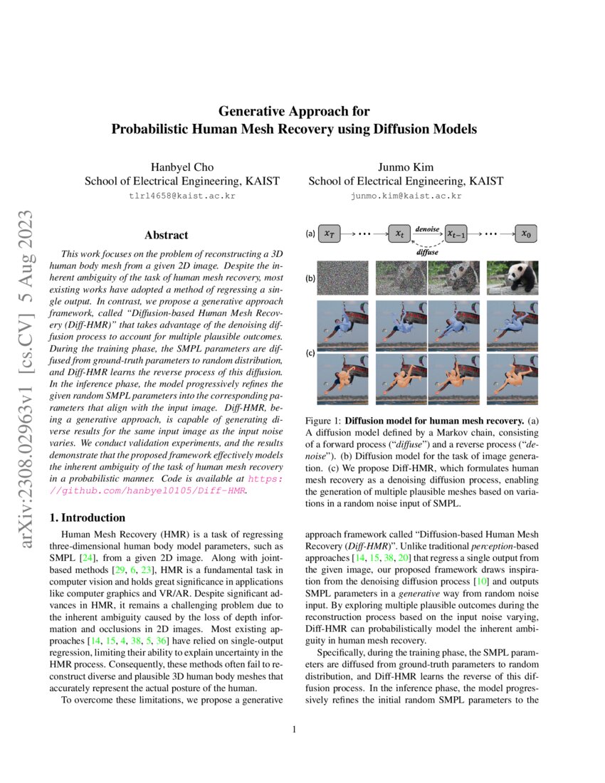 Generative Approach for Probabilistic Human Mesh Recovery using Diffusion Models | DeepAI